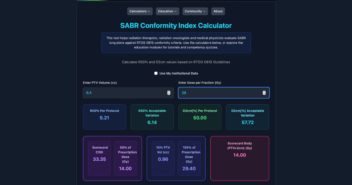SABR Calculator, CPD & Education Hub for Radiation Oncology